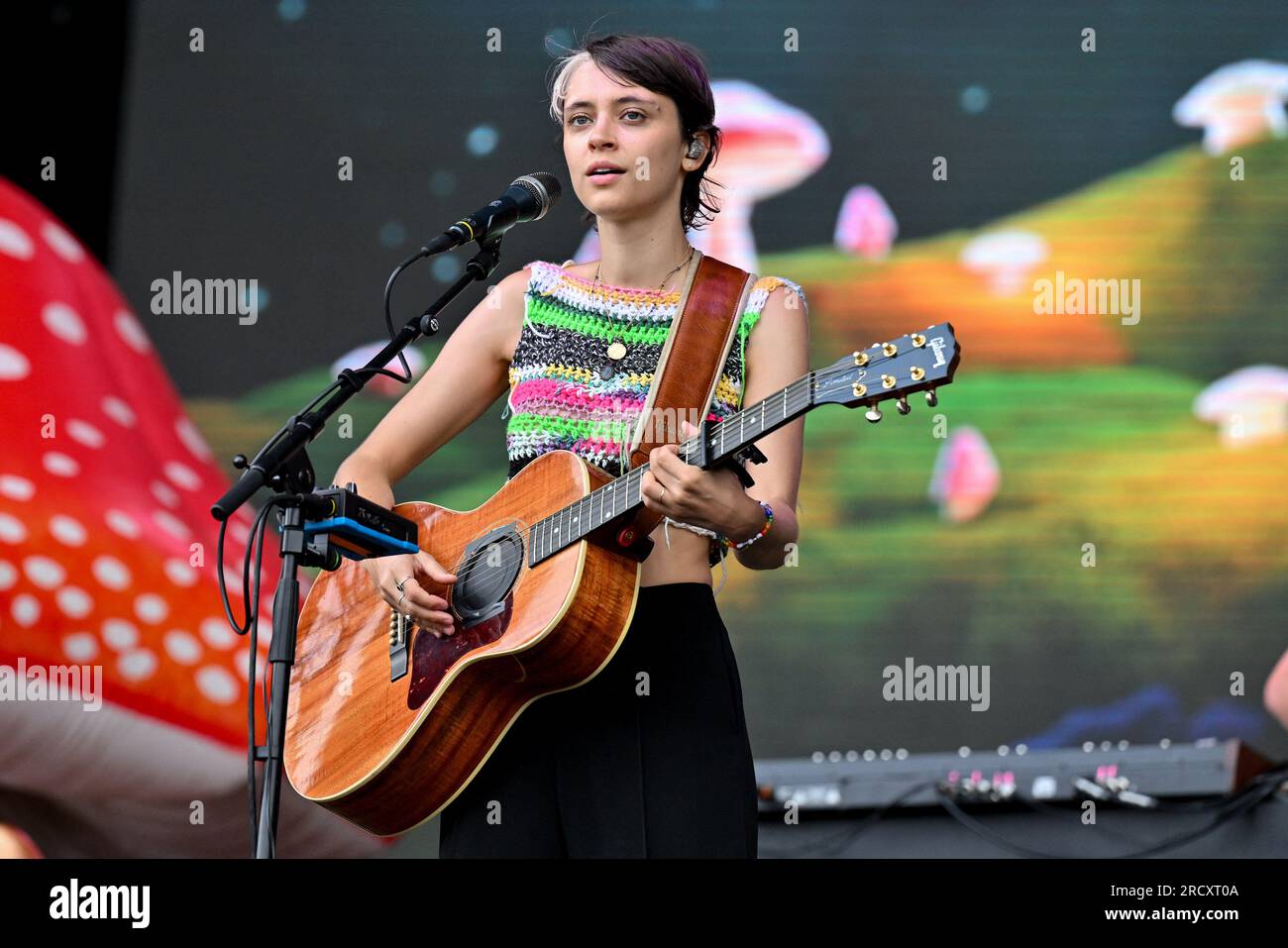 Pomme performing live on stage during festival Les Vieilles Charrues in ...