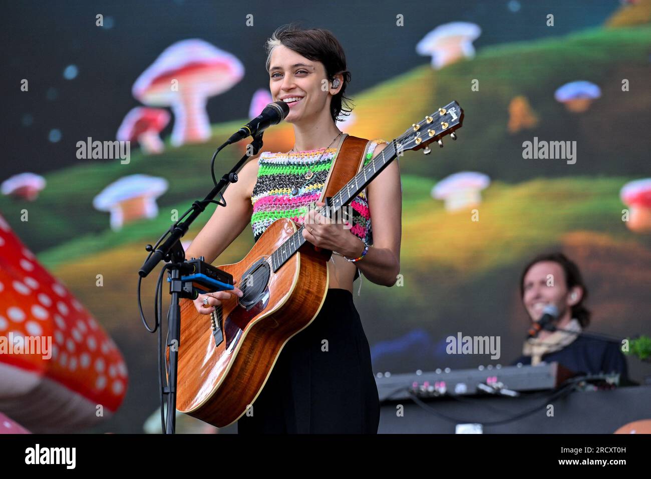 Pomme performing live on stage during festival Les Vieilles Charrues in ...