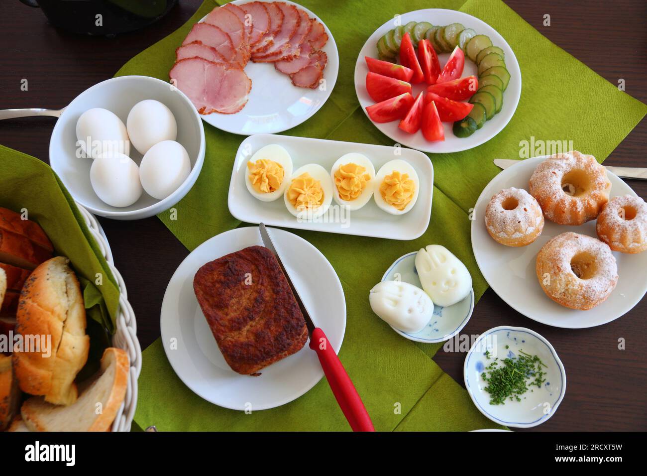 Easter breakfast table in Poland. Easter foods in Europe. Easter in ...