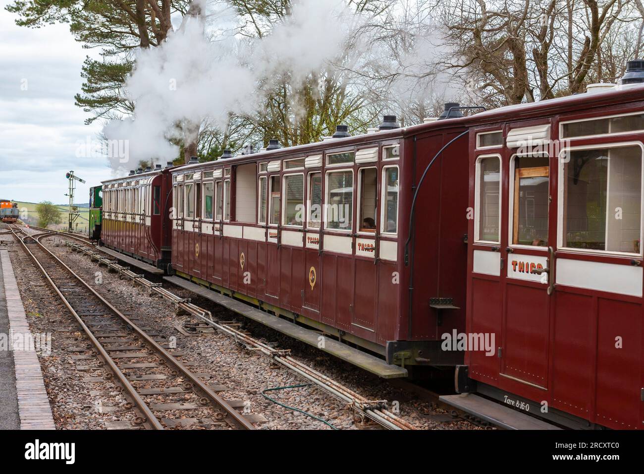 Steam train at Woody Bay station on the Lynton and Barnstaple railway ...