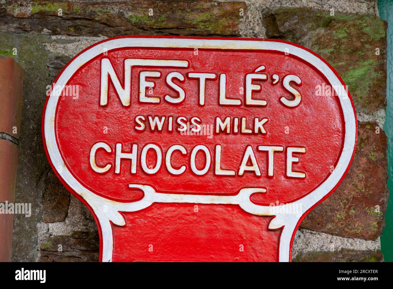 Vintage cast iron advertising plate at Woody Bay Station on the Lynton ...
