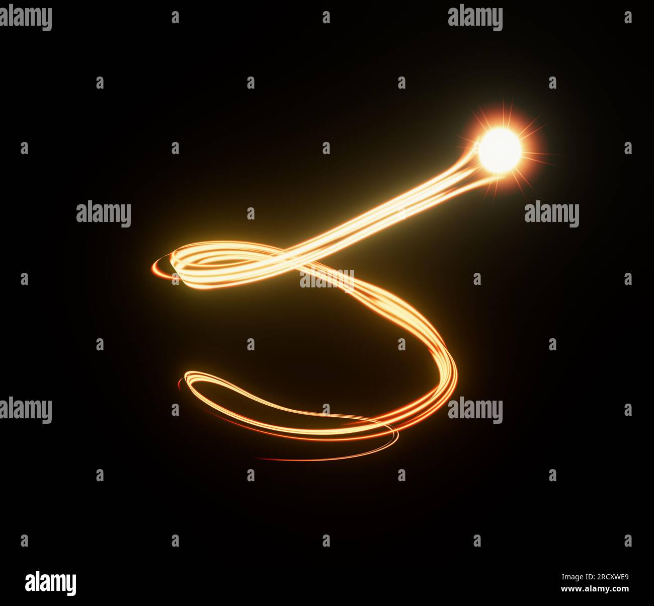 A flowing travelling trail of glowing wispy lights on an isolated ...