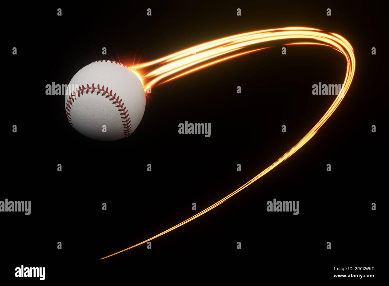 A baseball sport ball flying through the air with a flowing travelling ...