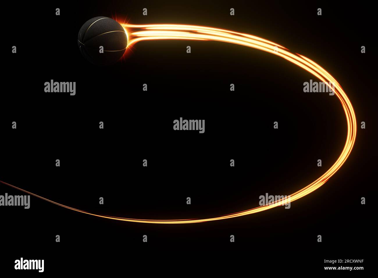 A black basketball sport ball flying through the air with a flowing ...