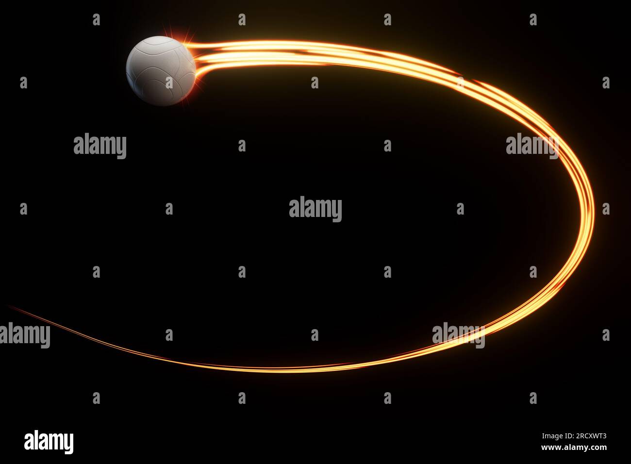 A football sport ball flying through the air with a flowing travelling ...
