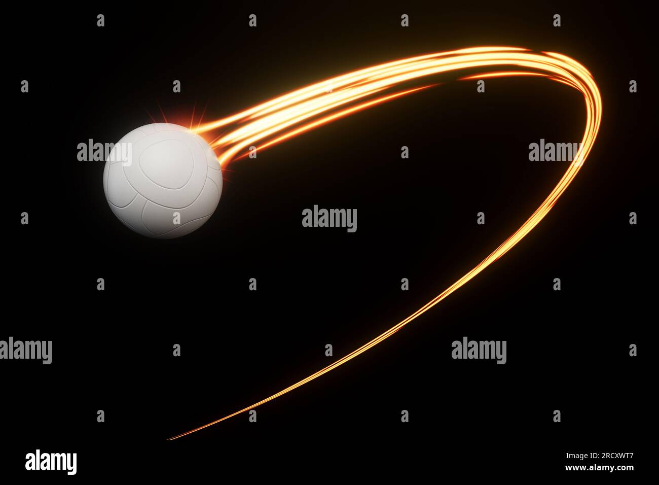 A football sport ball flying through the air with a flowing travelling ...