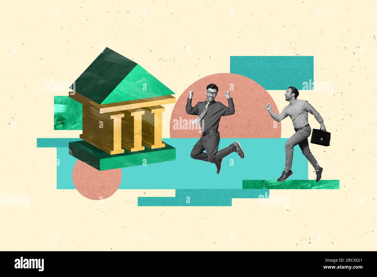 Creative drawing collage picture of bank building banker economist ...