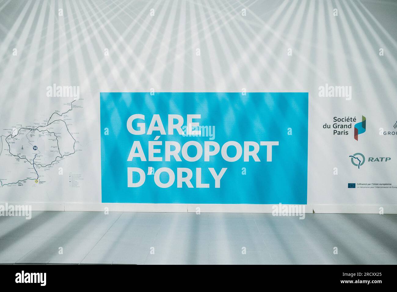 Paris, France. 17th July, 2023. Sign for the future "gare aeroport orly ...