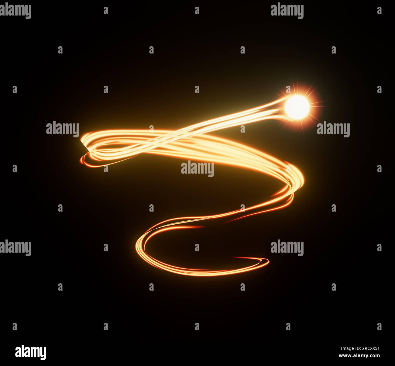 A flowing travelling trail of glowing wispy lights on an isolated background - 3D render Stock ...