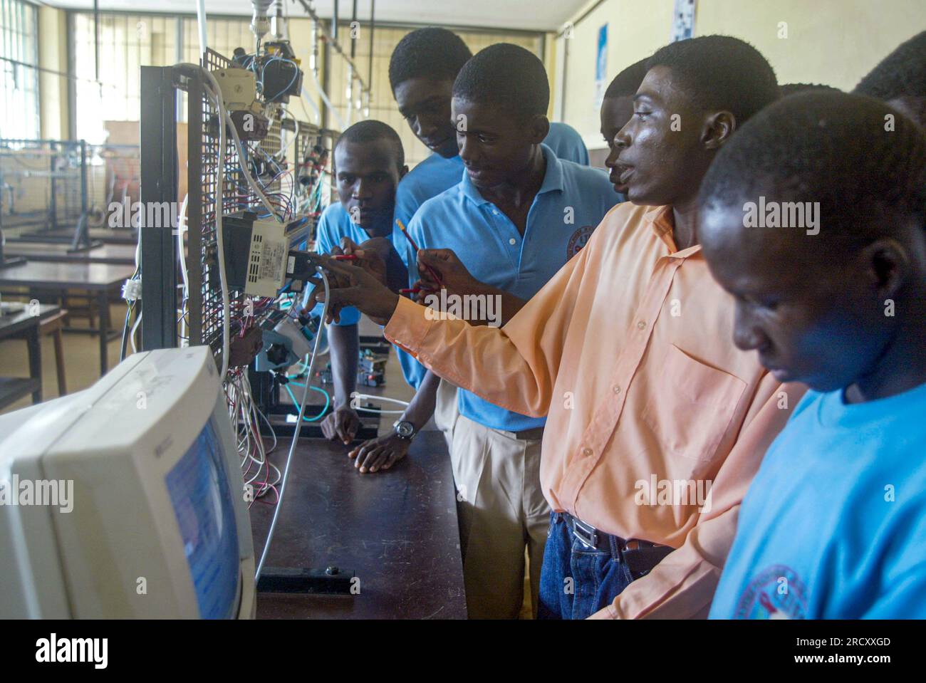 Students at the technical high school in Port-Gentil during a lesson, October 21, 2005 Stock ...