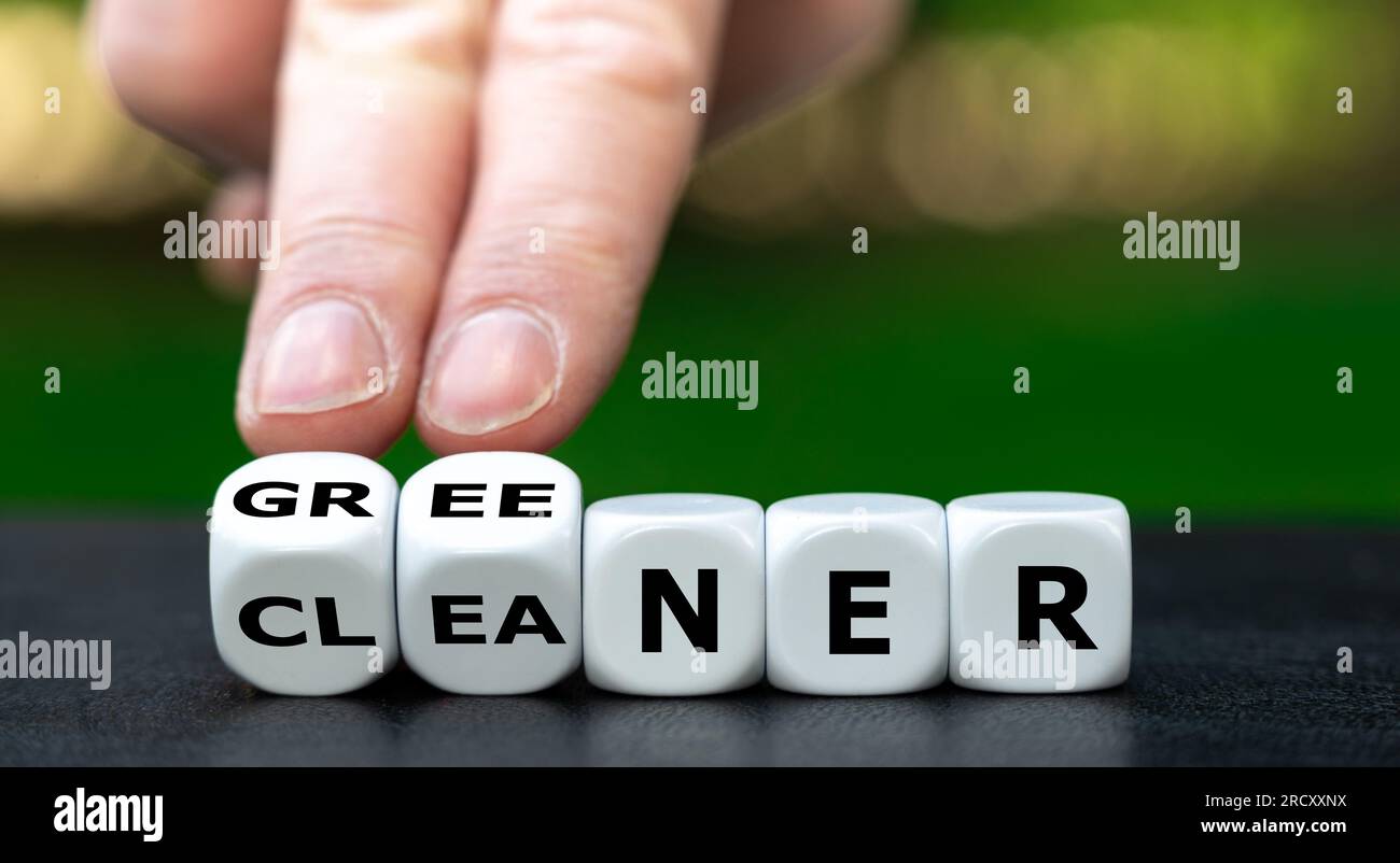 Symbol for a cleaner and greener planet. Dice form the words greener ...