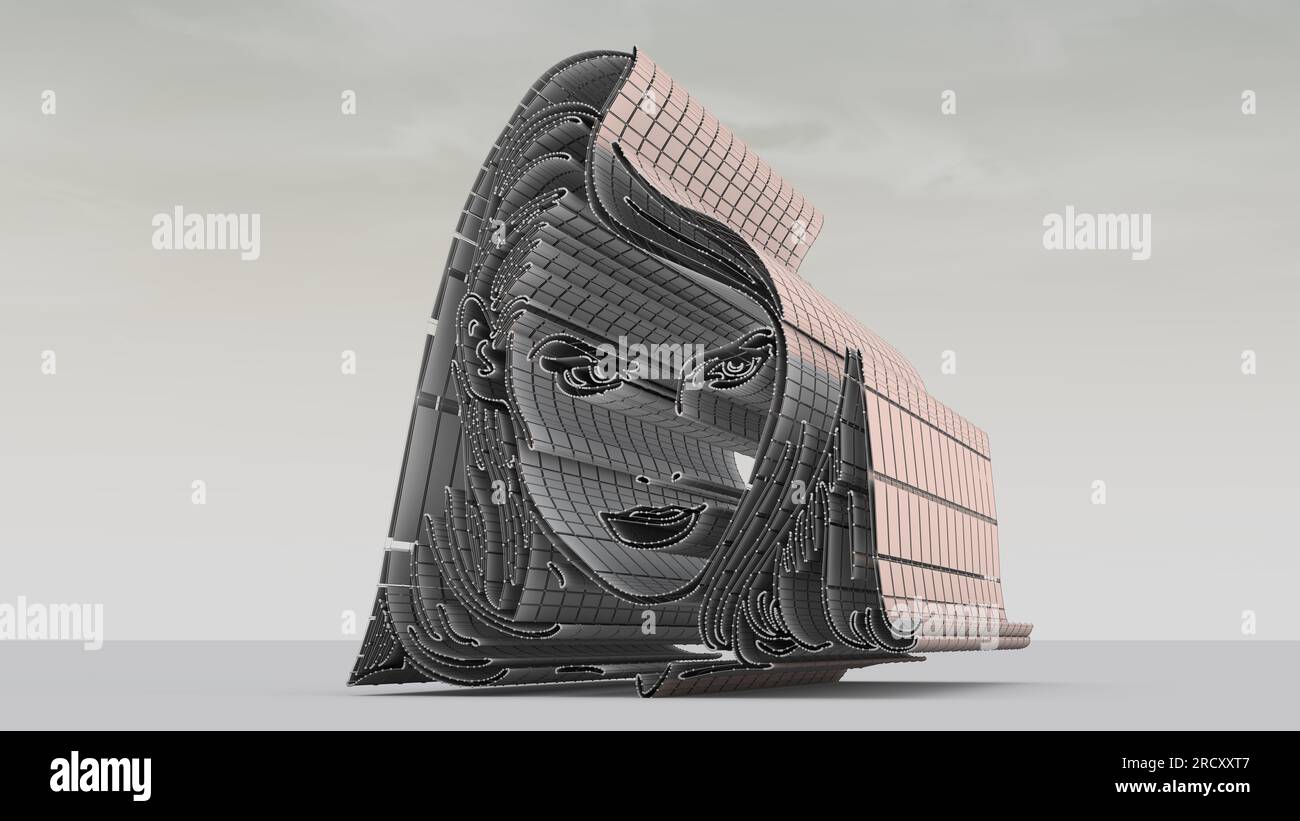 3D architectural illustrated representation of a woman's face ...