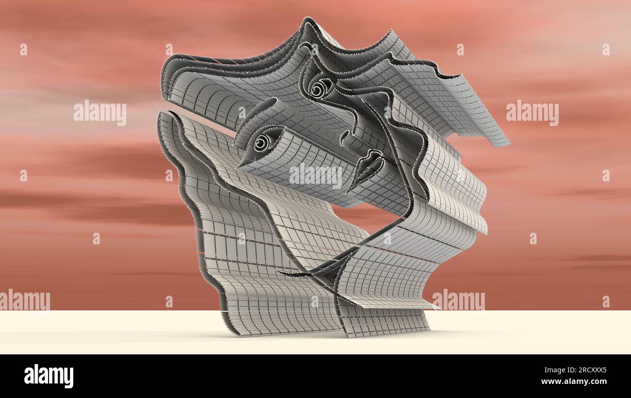 3D architectural illustrated representation of a woman's face ...