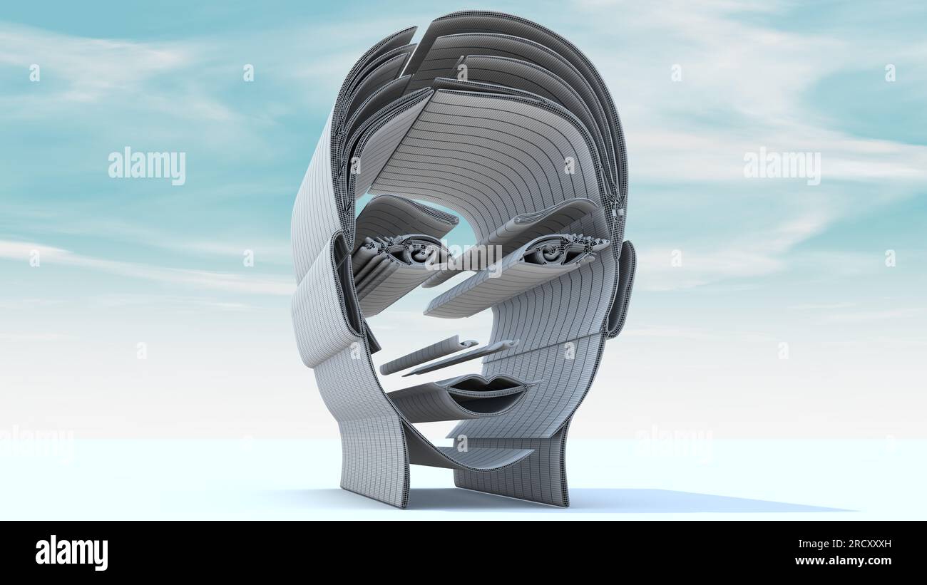 3D architectural illustrated representation of a woman's face ...
