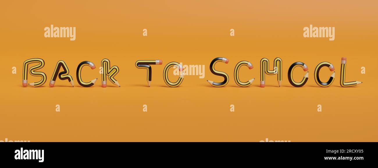 Text "back to school" with pencils isolated on orange background. 3d illustration Stock Photo ...