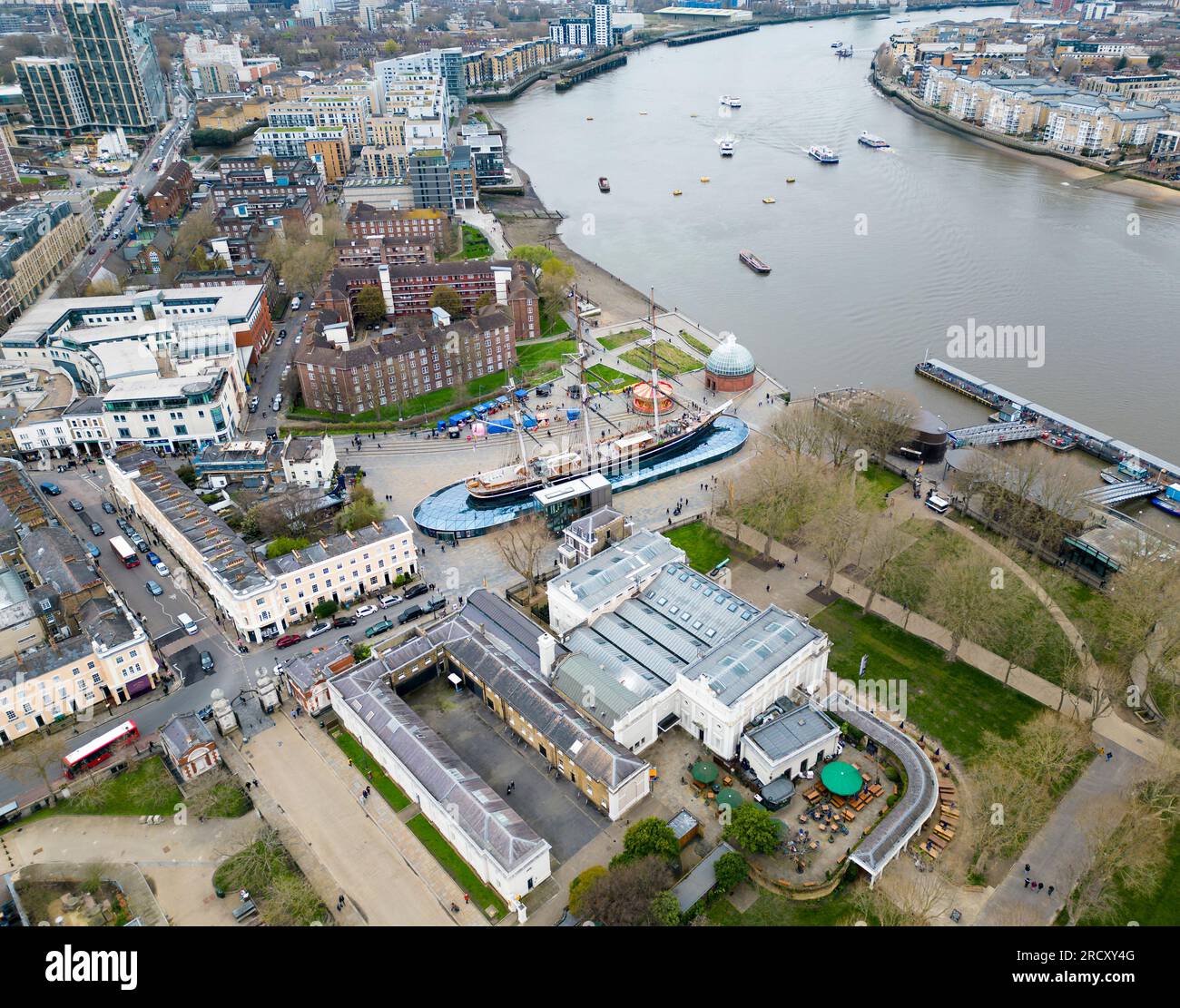 Aerial view of The Cutty Sark ship, Greenwich, London, England Stock ...
