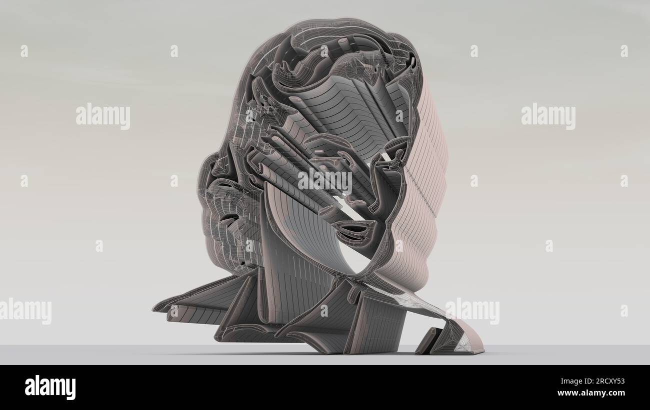 3D architectural illustrated representation of a woman's face ...
