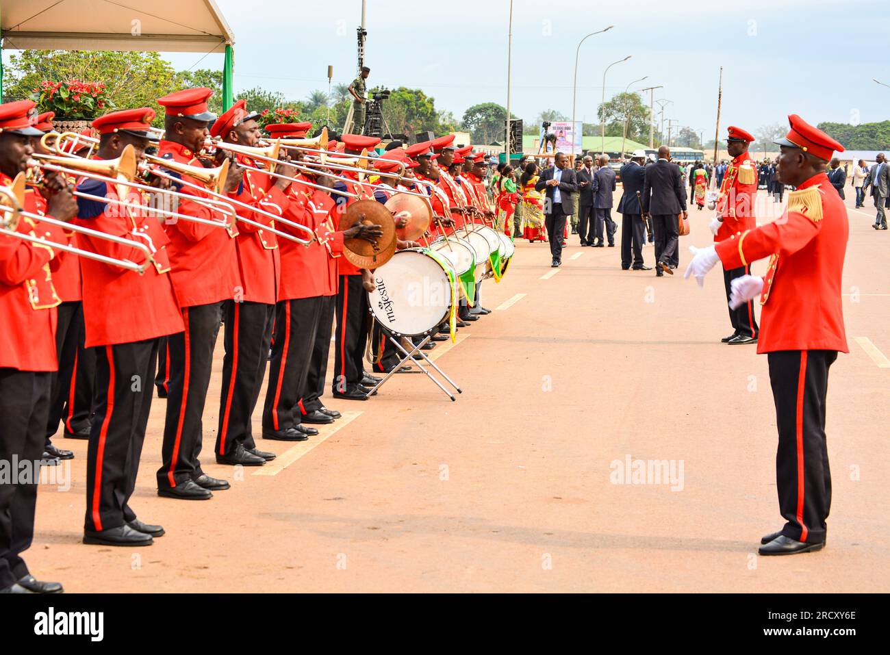 Musicians of the Congolese army brass band during the parade ...