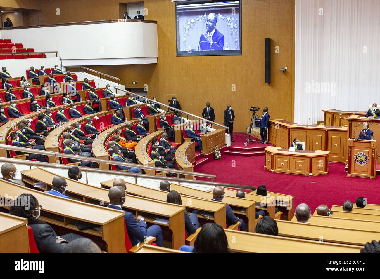 President Ali Bongo Ondimba during his speech to the National Assembly ...