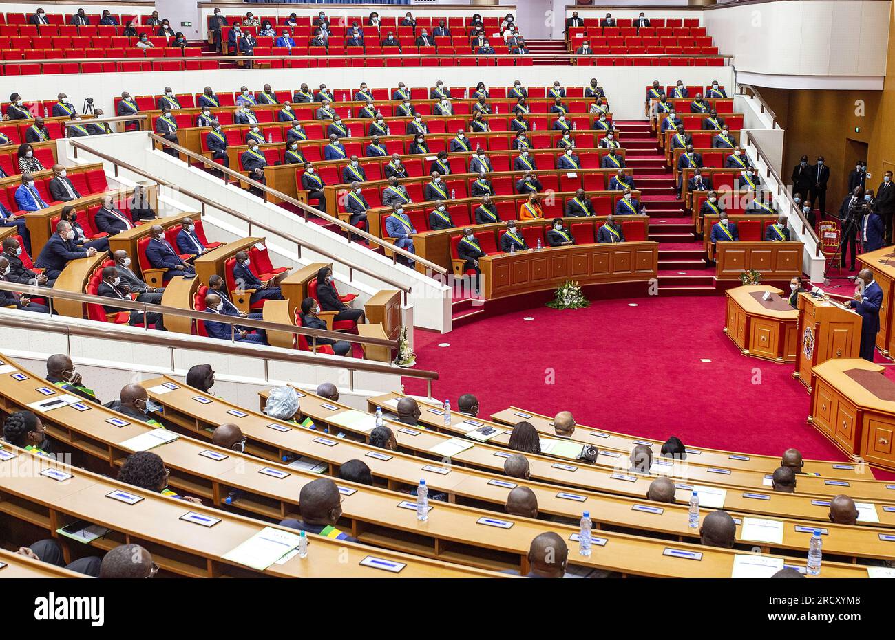 President Ali Bongo Ondimba during his speech to the National Assembly ...