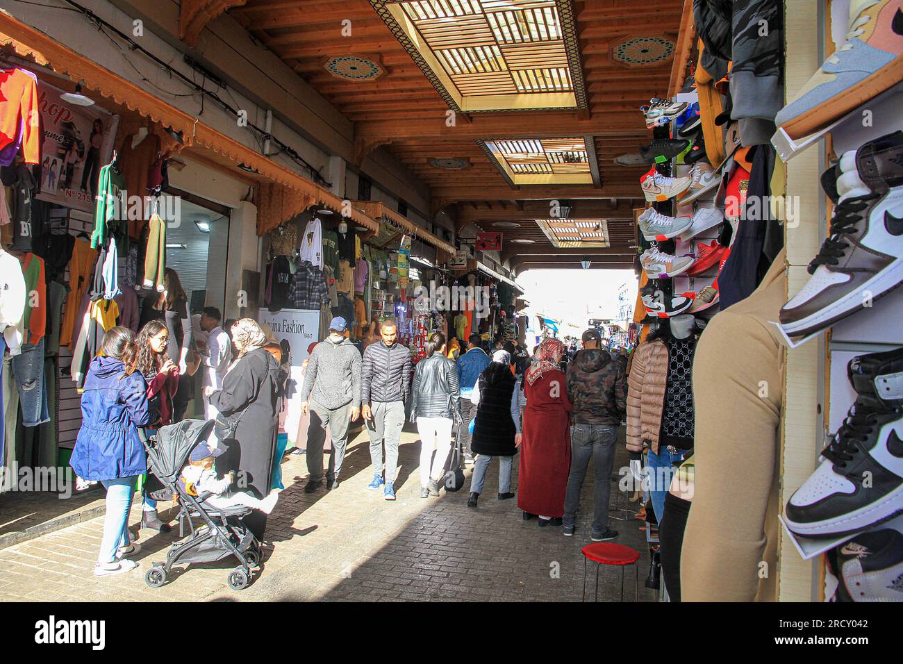 An alley in the central market of Rabat, the capital of Morocco, on ...
