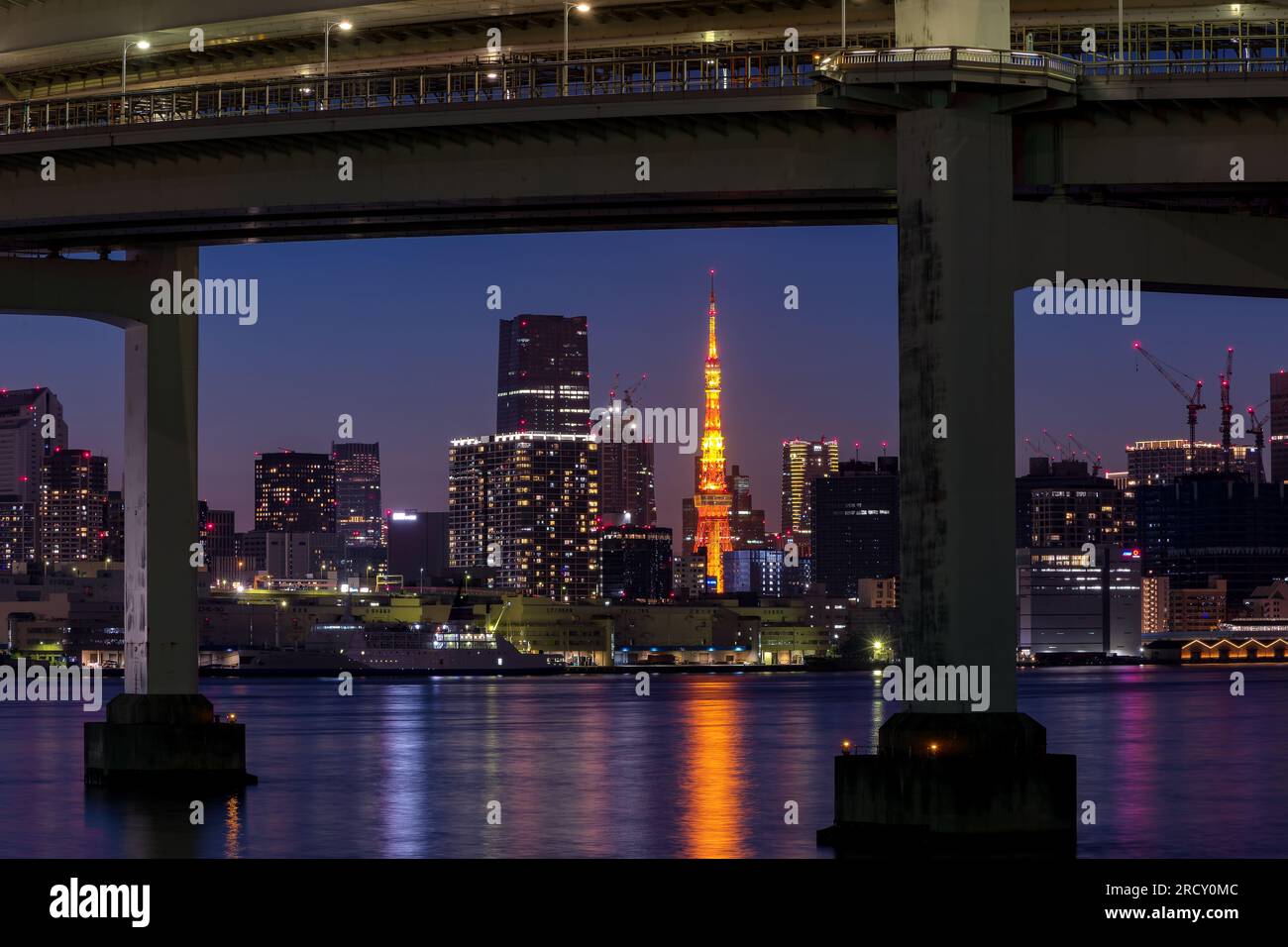 Blue hour city view of the Tokyo Tower and city lights views from under ...