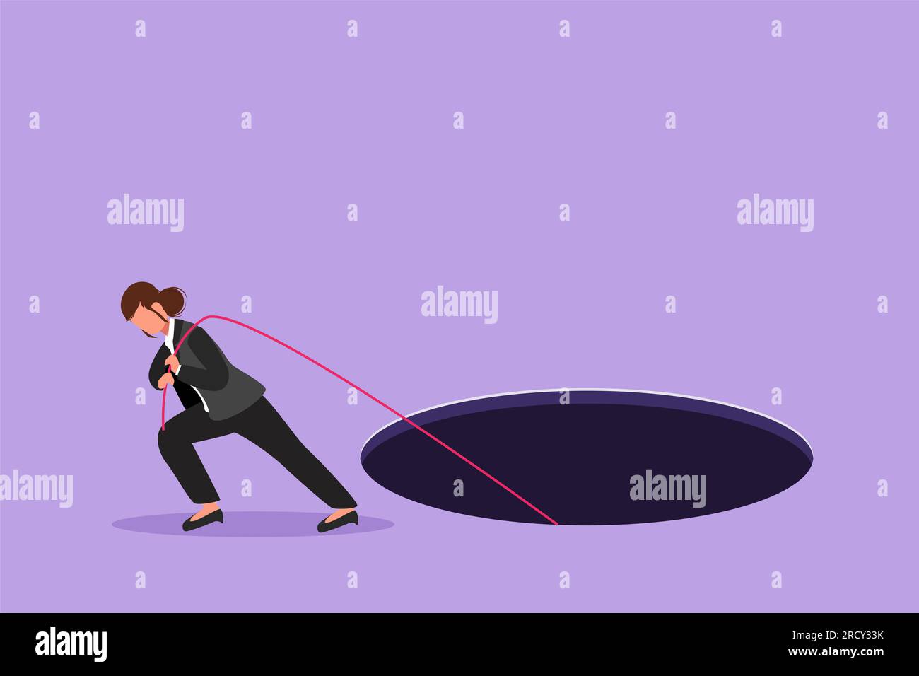 Graphic flat design drawing businesswoman trying hard pulling rope to ...