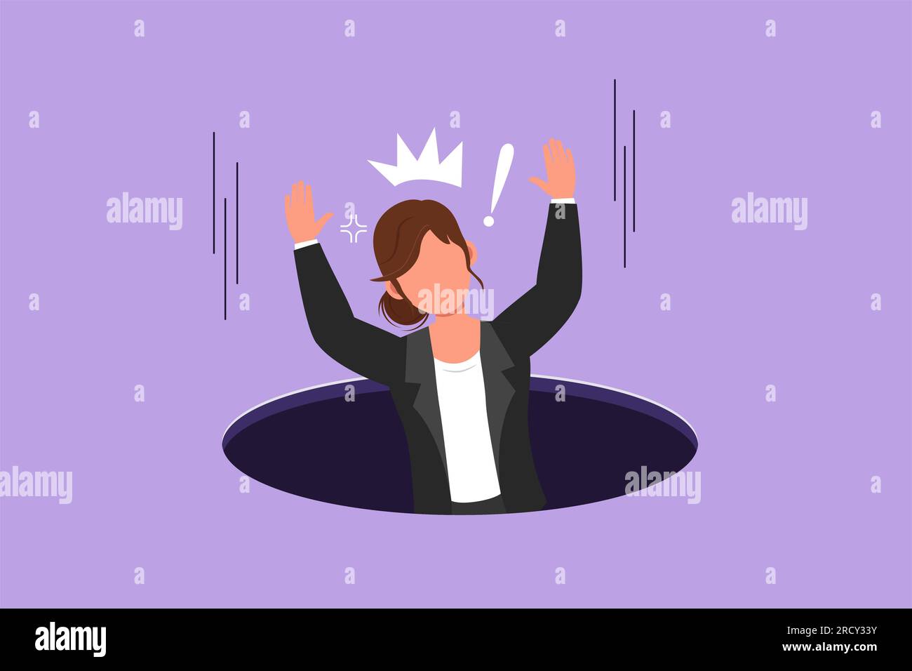 Cartoon flat style drawing businesswoman fell into manhole underground ...