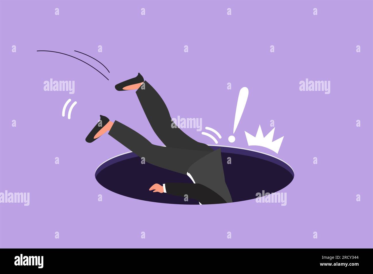 Character flat drawing of businesswoman falling into pit hole. Legs up ...