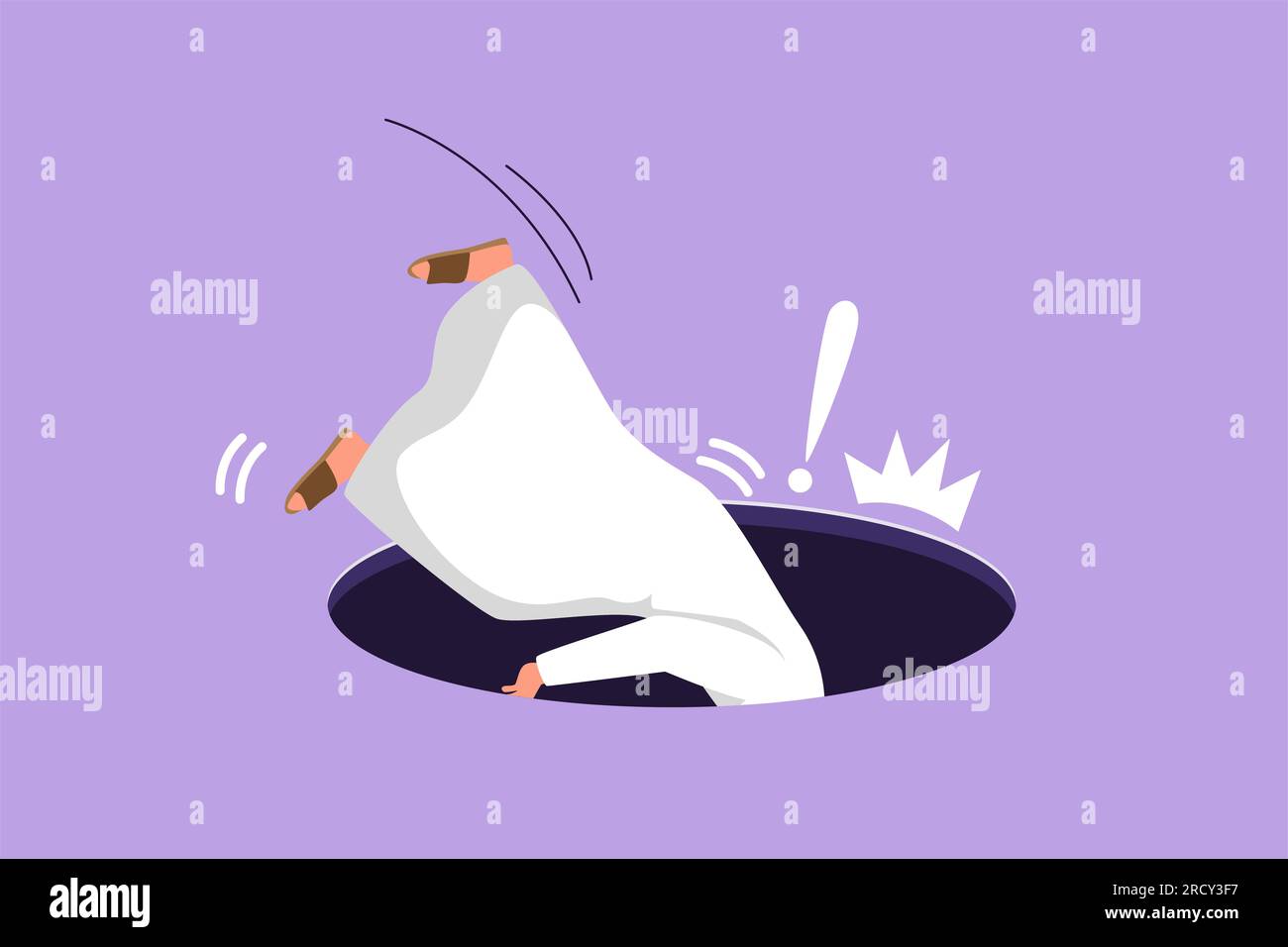 Character flat drawing Arab businessman falling into pit hole. Legs up ...