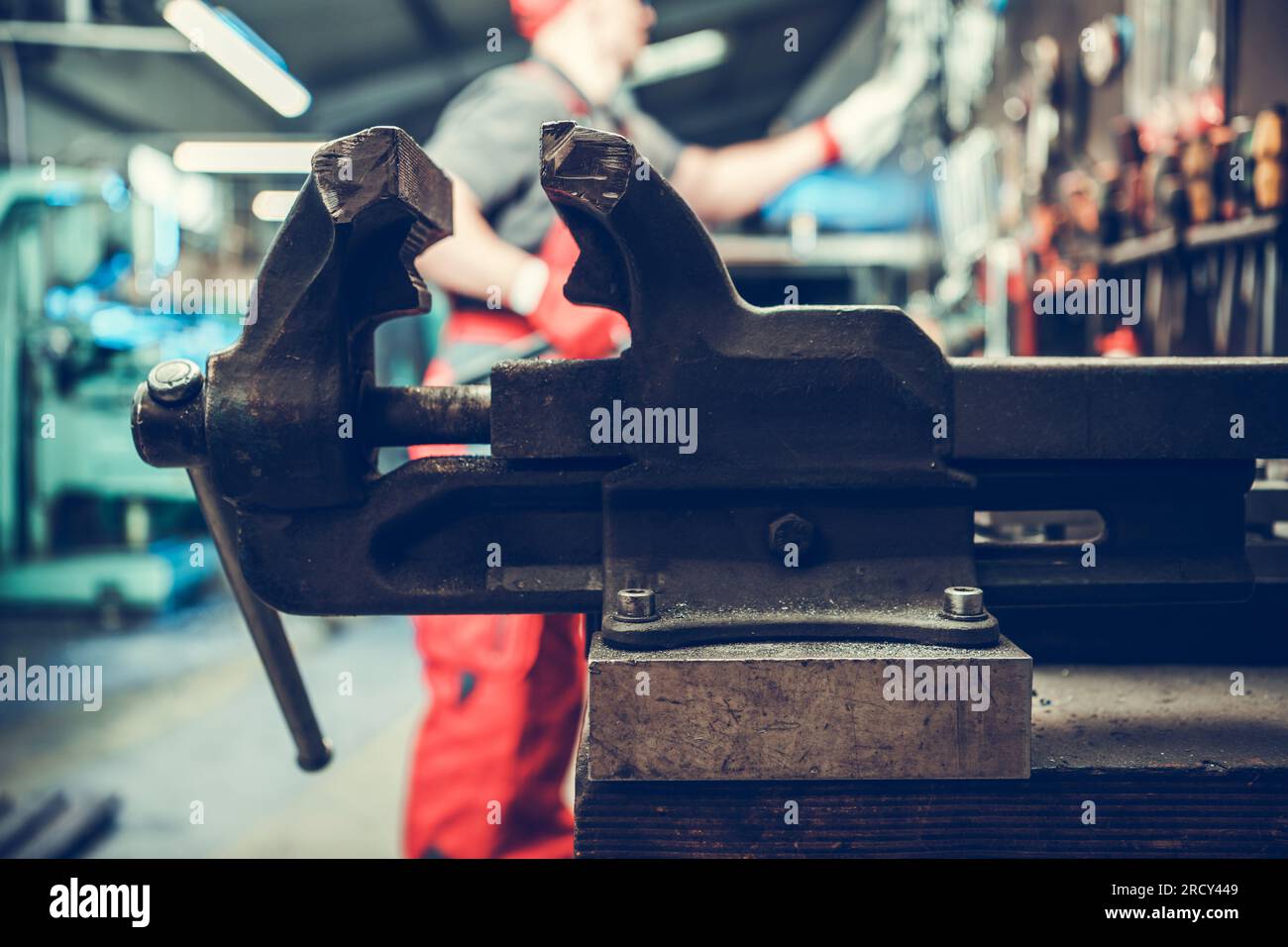 Car Repair Auto Shop Vice Installed on a Table. Automotive Theme Stock ...