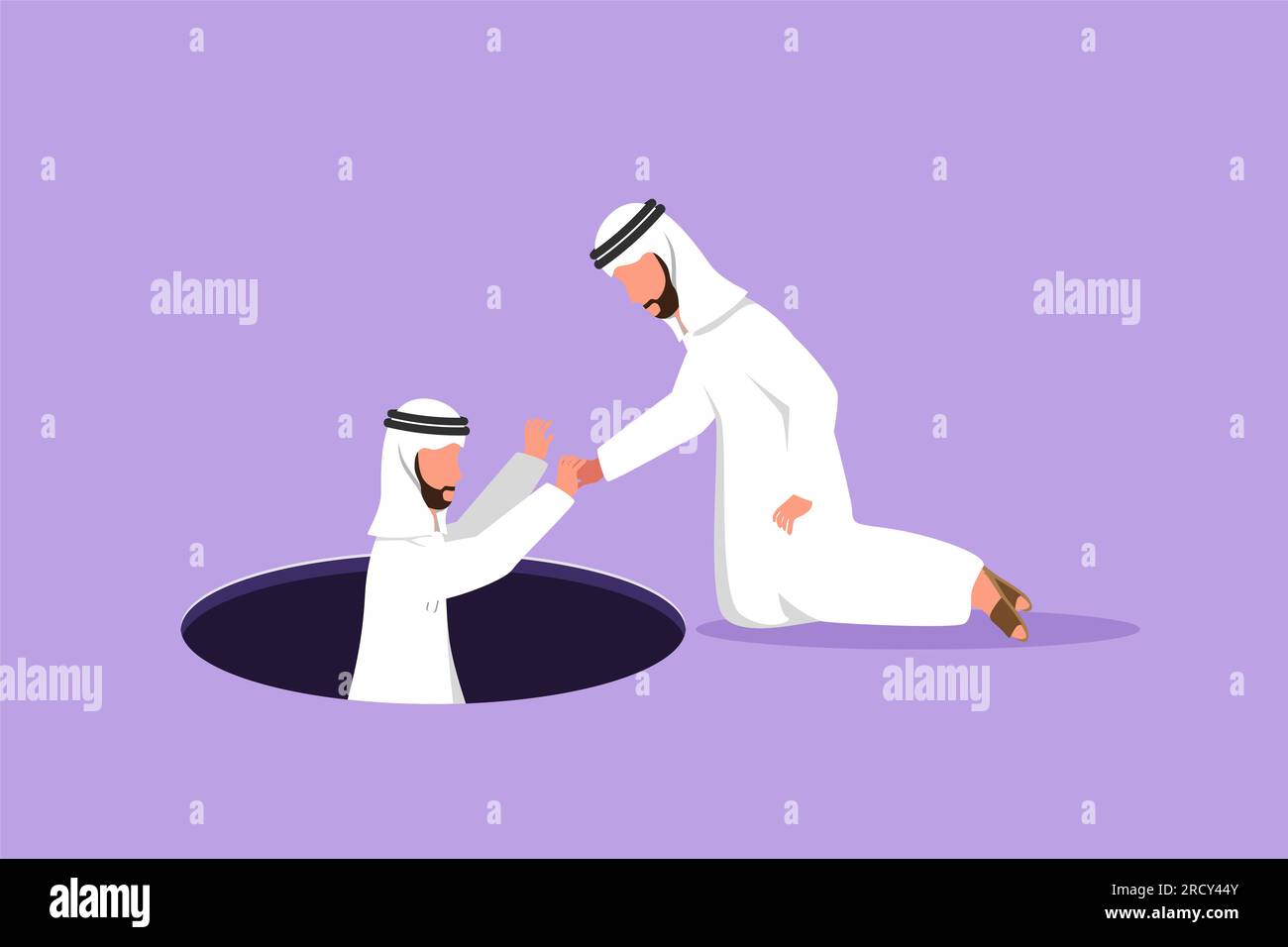 Graphic flat design drawing competitive Arab businessman helping his ...