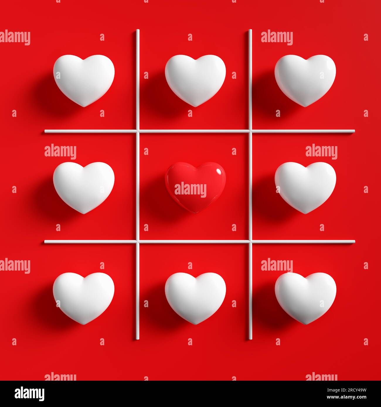 Tic tac toe or xo game with hearts. Valentine's Day love concept. Red ...