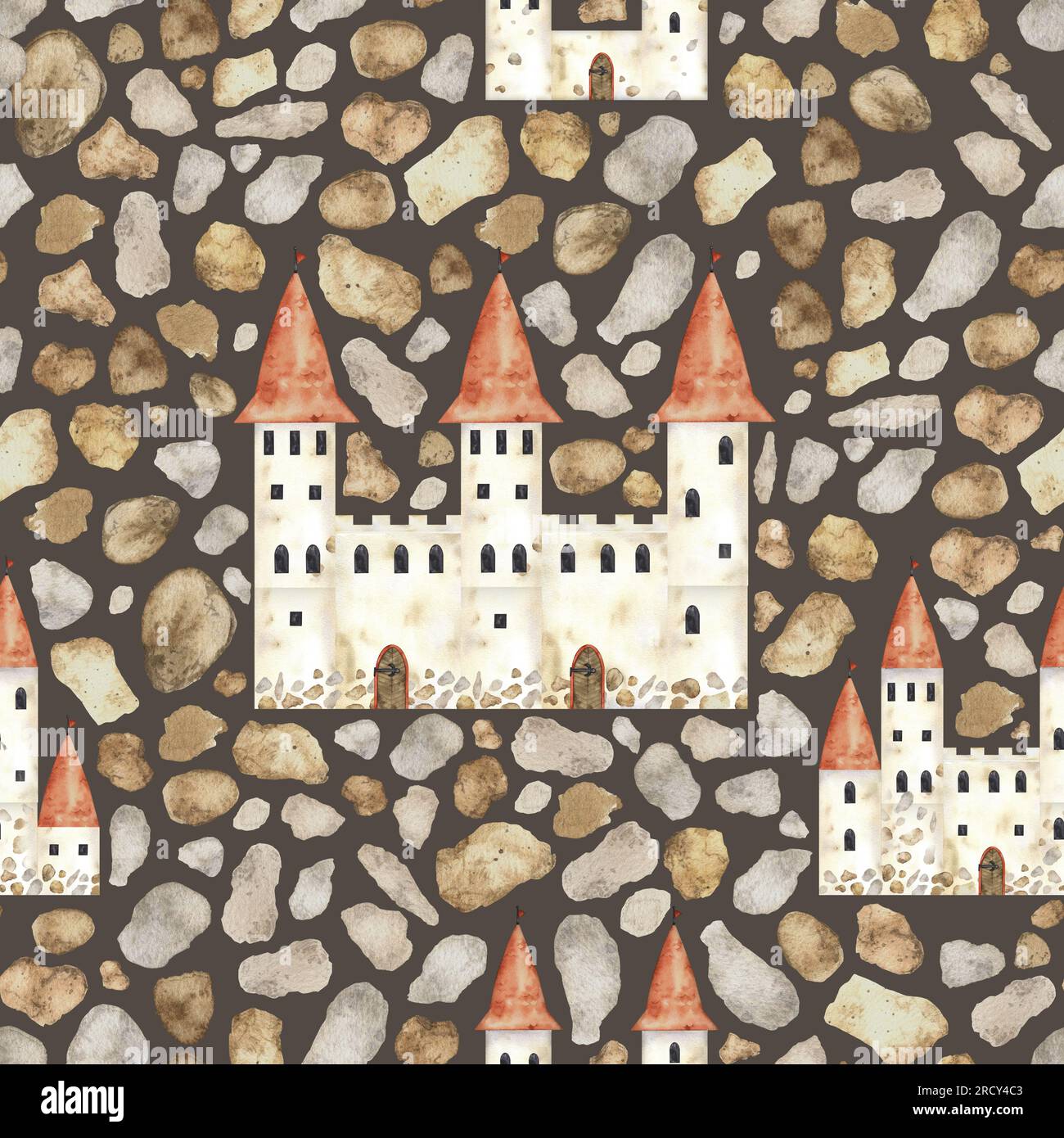 Medieval seamless pattern with castle. Fantasy ornament for print ...