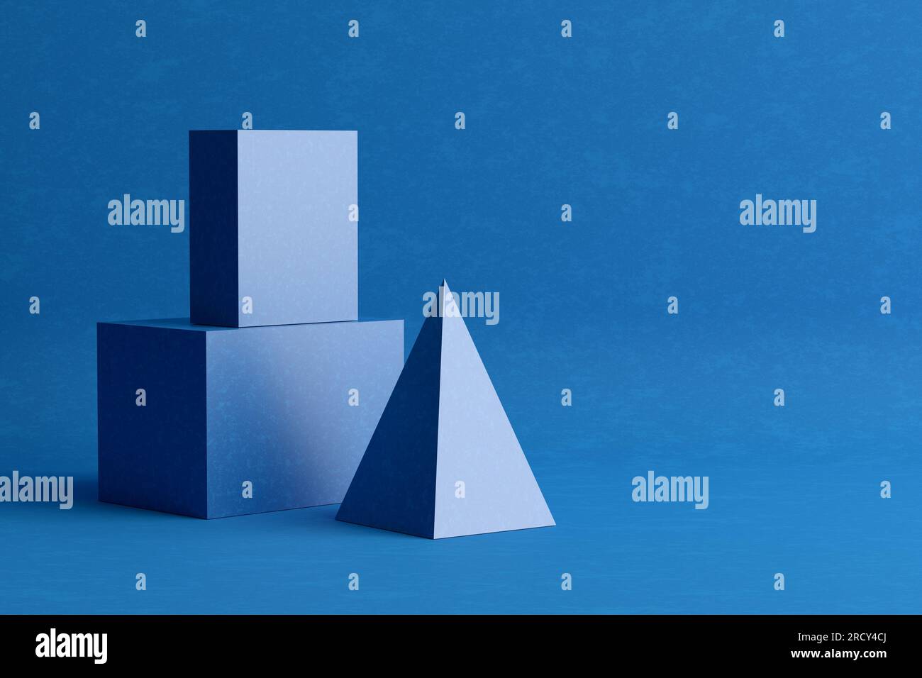 Three Dimensional Prism Pyramid And Rectangular Cube Objects On Blue