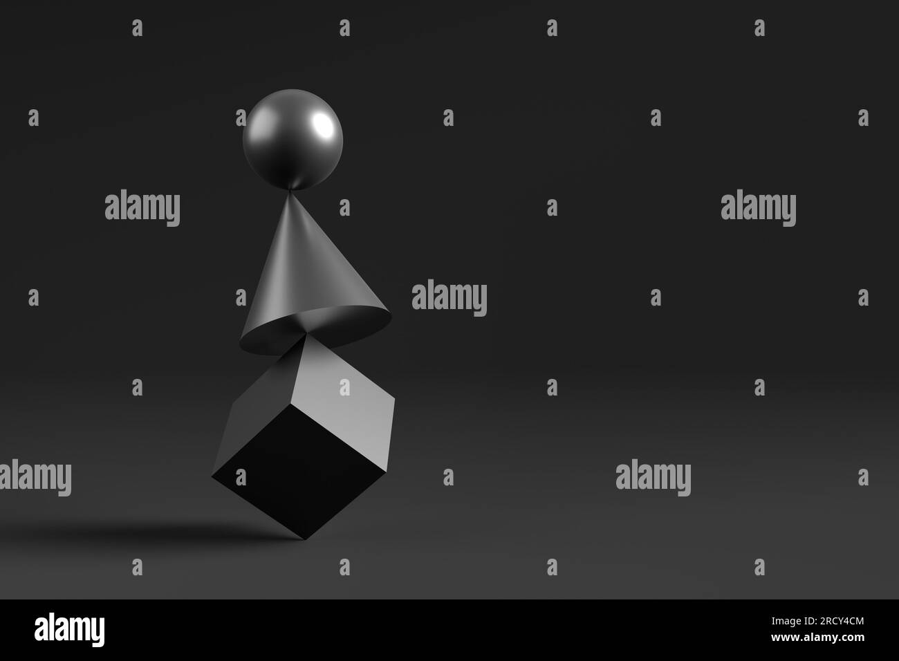 Black metallic geometrical shapes balancing on top of each other. Cube ...