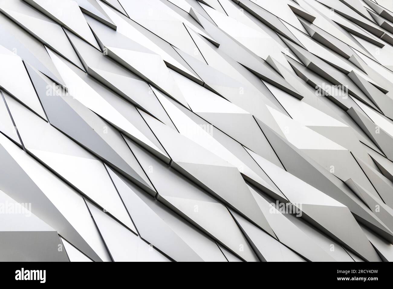 Detailed view of the silver anodized aluminum shards of Titanic Belfast ...