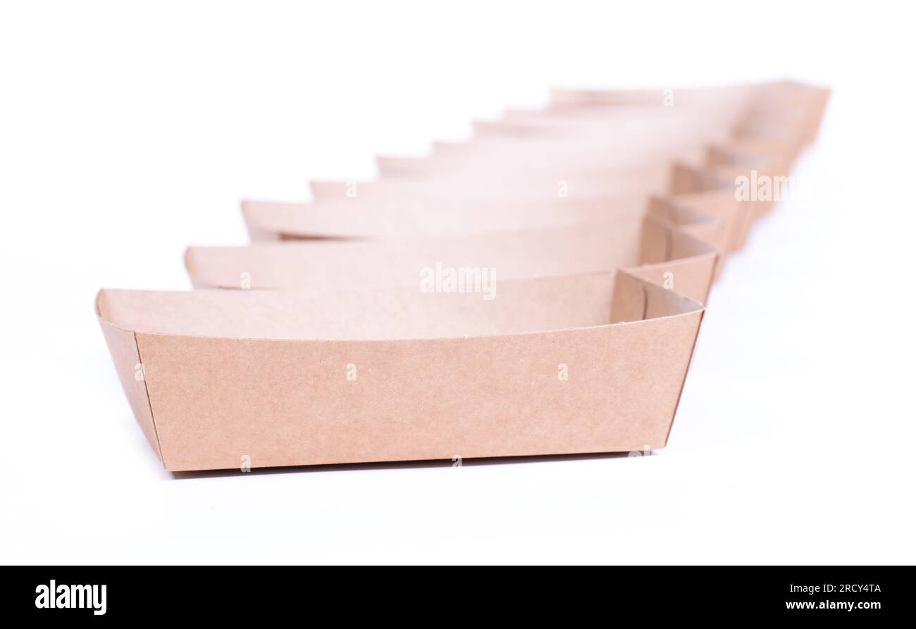 Recycled paper trays for snacks, isolated on a white background Stock ...