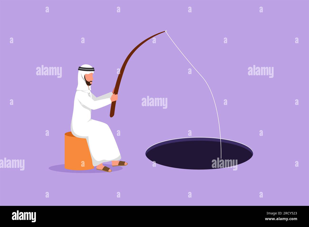 Character flat drawing Arab businessman sitting and holding fishing rod ...