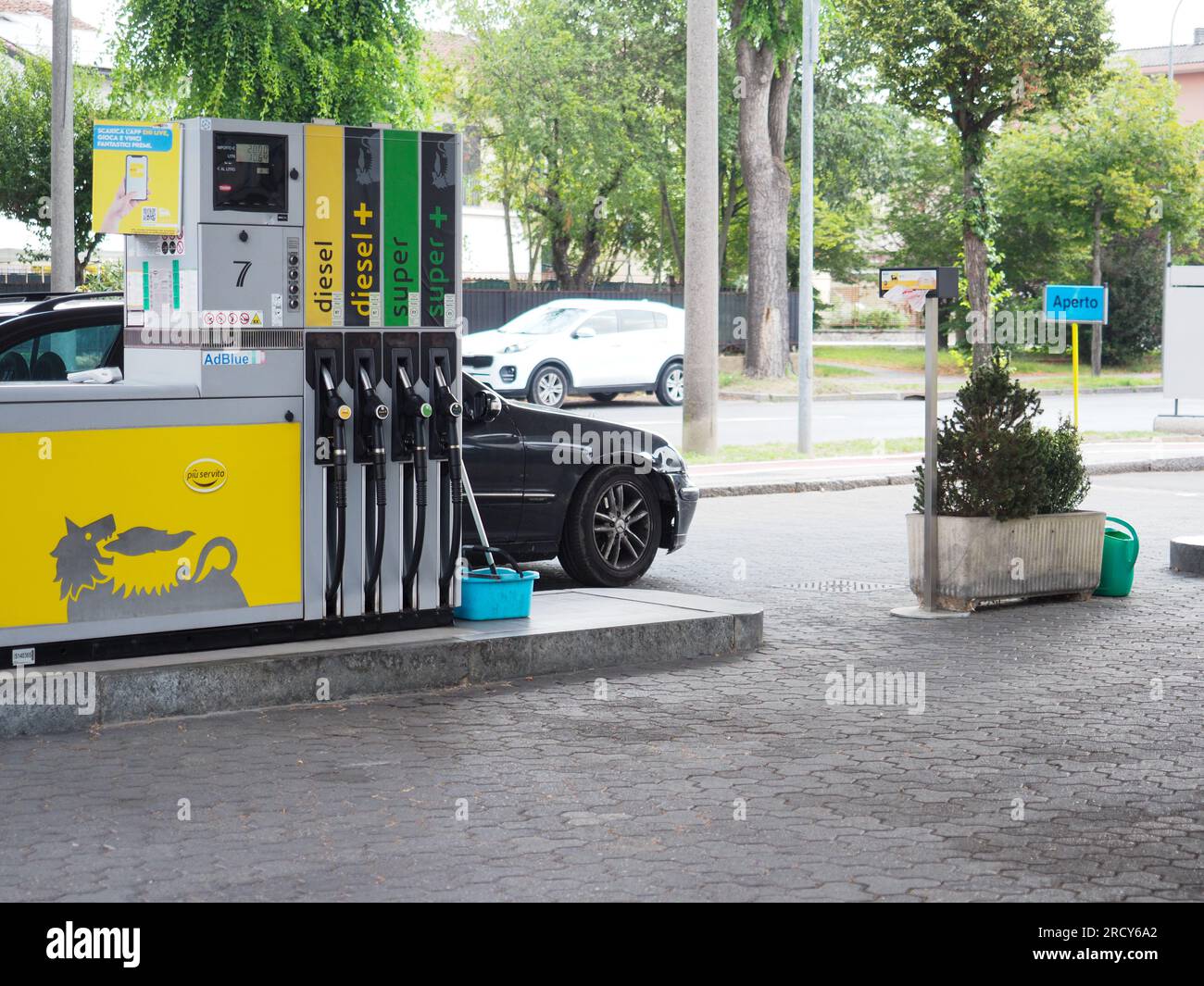 Cremona, Italy - July 3 20223 Self service modern fuel pump at Eni Agip ...