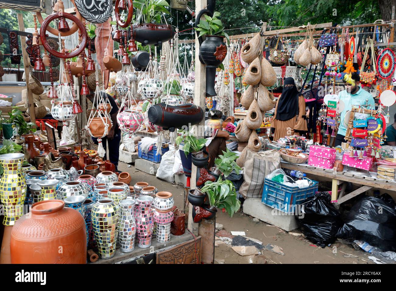 Dhaka, Bangladesh - July 17, 2023: The biggest market traditional handmade items with artistic ...