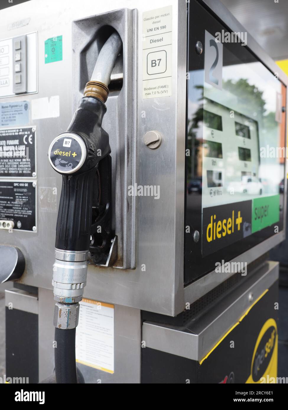 Cremona, Italy - July 3 20223 Self service vintage fuel pump at Eni ...
