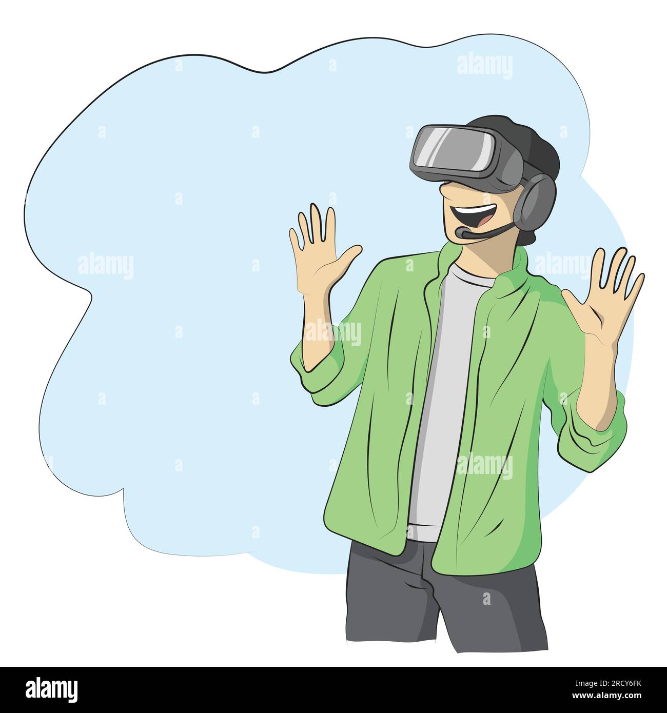 helf length of man using vr glasses on blue blank space illustration ...