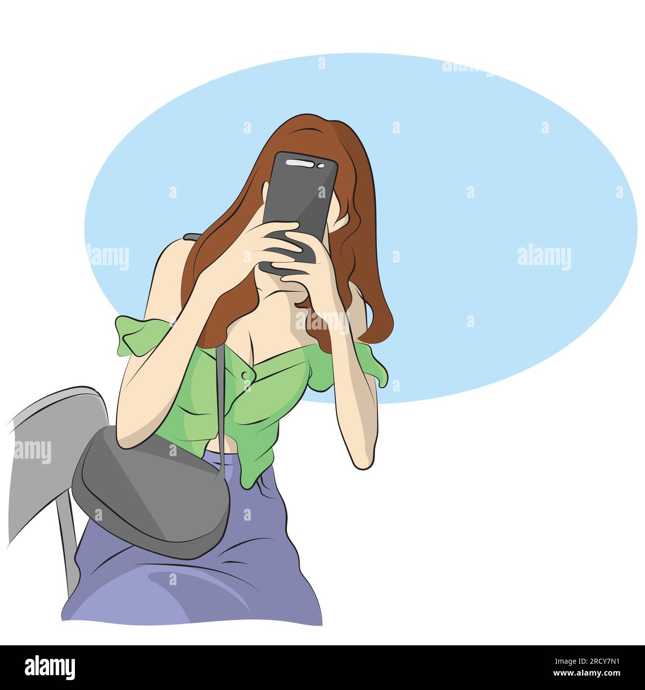 woman taking photo with smartphone illustration vector hand drawn ...