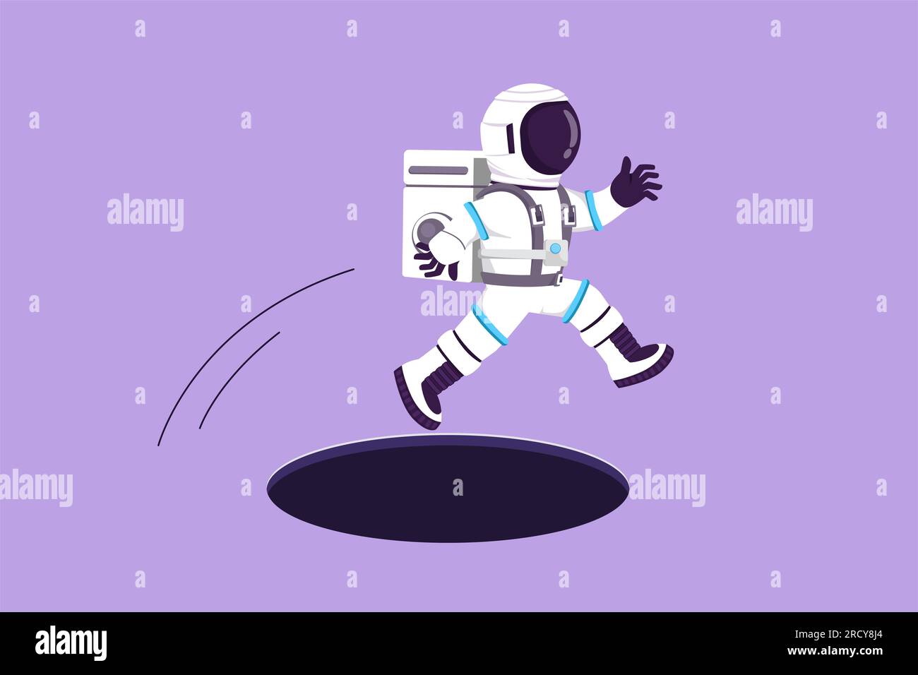Character flat drawing young astronaut jumping through hole in moon ...