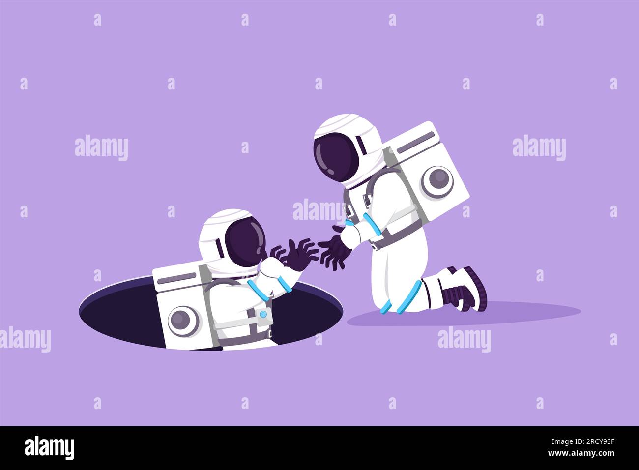 Character flat drawing young astronaut helping his friend by take him ...