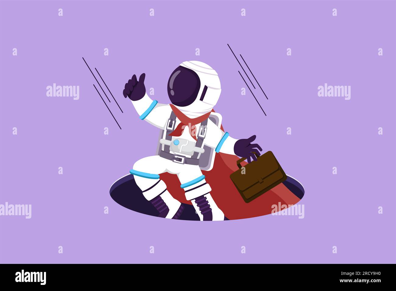 Graphic flat design drawing of flying young astronaut with wing and ...