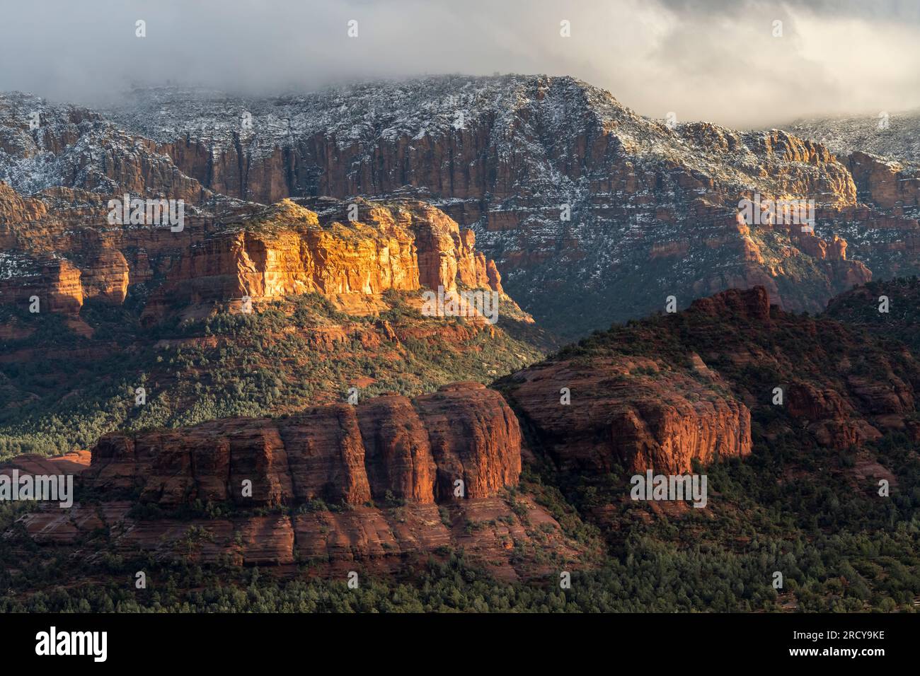 Spot of sunlight over Red Rocks of Sedona, sunset, Arizona, USA, by ...