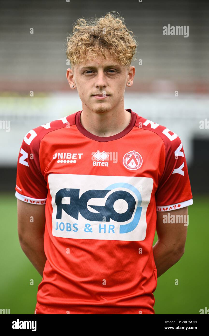 Kortrijk, Belgium. 17th July, 2023. Kortrijk's Dion De Neve poses for a ...
