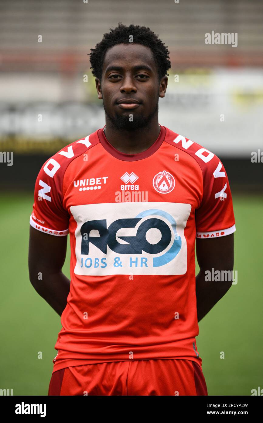 Kortrijk, Belgium. 17th July, 2023. Kortrijk's Dylan Mbayo poses for a ...